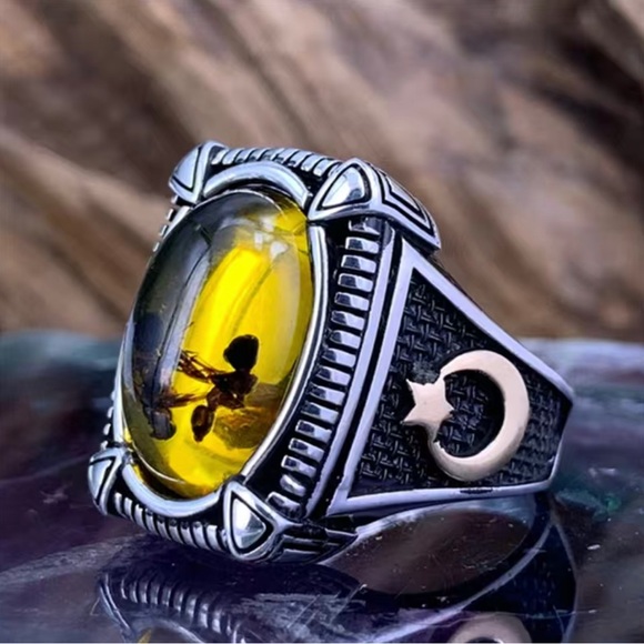 Jewelry | Vintage Style Amber Ant Ring Moon Star Ring Size 7 | Poshmark